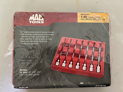 Mac Tools 7-PC 3/8" Drive SAE Long Ball-End Hex Driver Set SXALB7PT | Chrome | 3/8in. | Hex ...