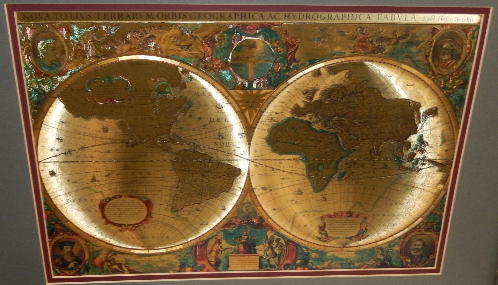 HENR HONDIO NOVA TOTIVS TERRARVM ORBIS GEOGRAPHICA GOLD FOIL MAP OF THE ...