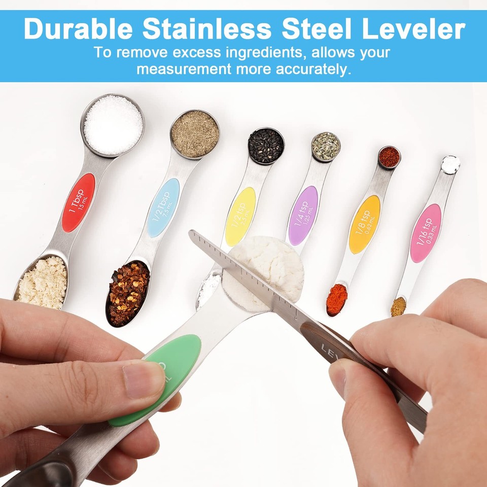 8 Pcs Magnetic Measuring Spoons Set Dual Sided Stainless Steel Small ...