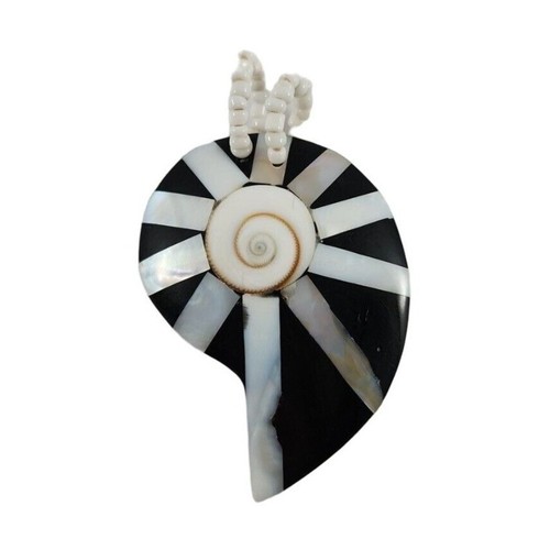 Mother Of Pearl Sea Shell Inlay Spiral Snail Pendant Beaded Artesian ...