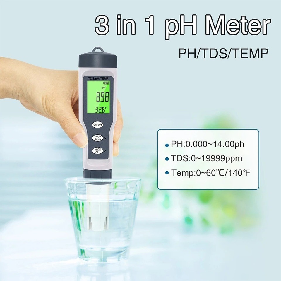 VIVOSUN 3-in-1 Digital pH Meter with ATC, ±0.1 pH Accuracy Water ...