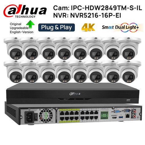 Dahua 16CH 4K 32MP NVR CCTV System 8MP IP Camera Full-color+IR MIC SMD+ ...