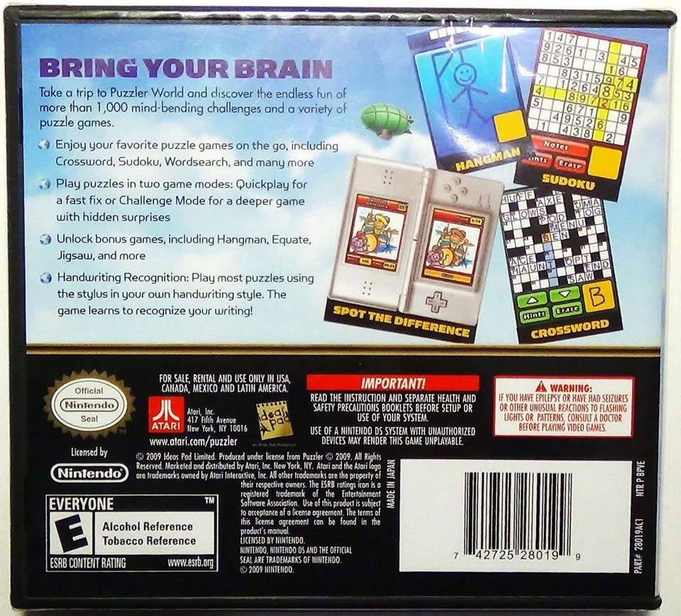 Puzzler World (Nintendo DS - Atari) Over 1,000 Games NEW / Sealed 2009 ...