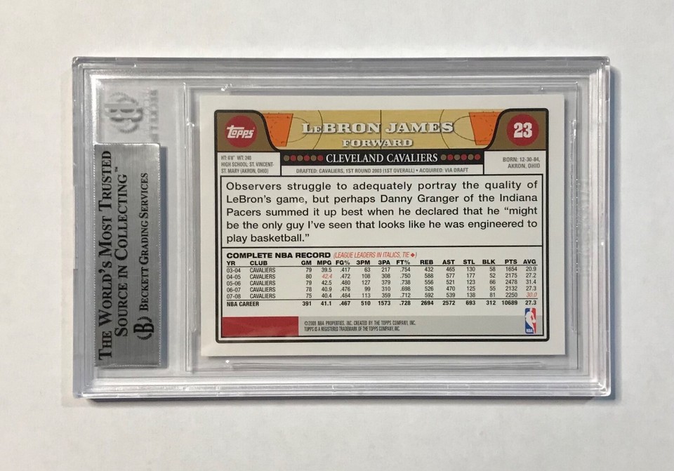 2008-09 Topps #23 Lebron James Cavaliers BGS 9 w/9.5 Centering !!! (Pop ...