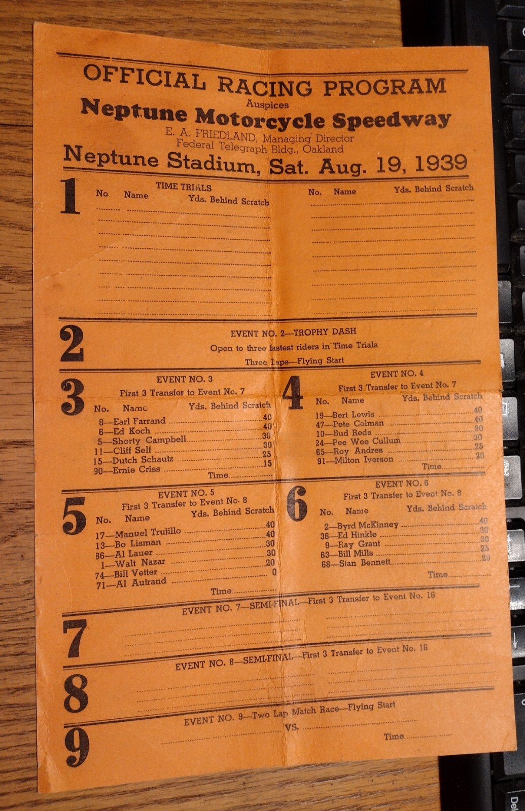 1939 Racing Program Neptune Motorcycle Speedway Oakland California | eBay