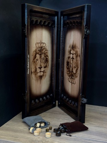BACKGAMMON Lion Large Wooden - BOARD SET GAME - Nardy Wood - Custom Engraving | eBay