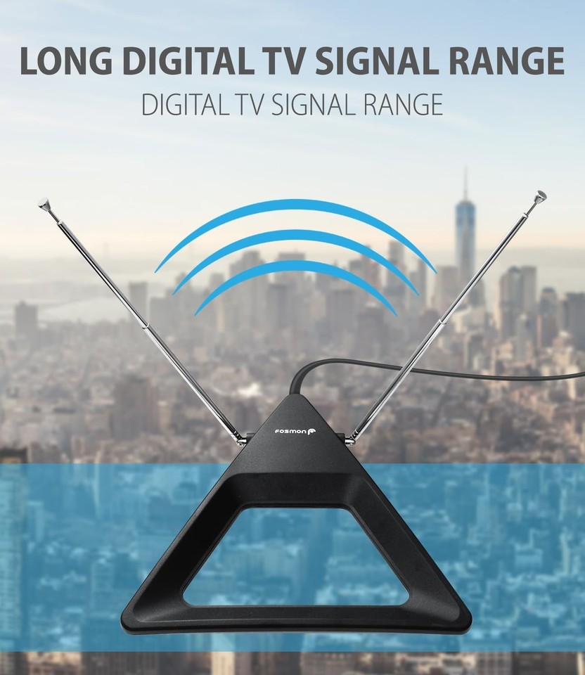 HDTV Antenna Long Range, Indoor Rabbit Ear TV Antenna, Retractable ...