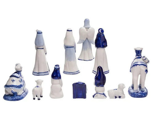 KURT ADLER 1.97"- 6.7" HAND PAINTED PORCELAIN DELFT BLUE 11 PIECE ...