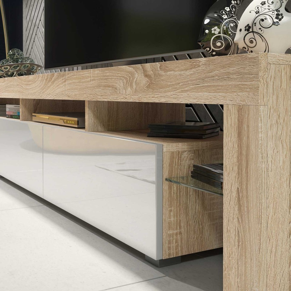 TV Unit TV Stand Cabinet Sideboard Oak White Media Storage Display ...