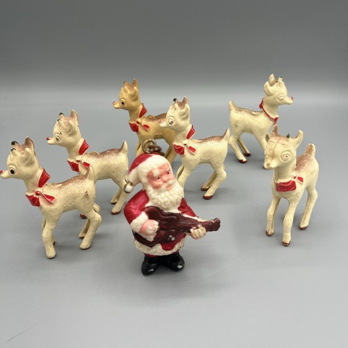 6 Vintage Christmas Rudolph the Red Nose Reindeer Hard Plastic 50's-60 ...