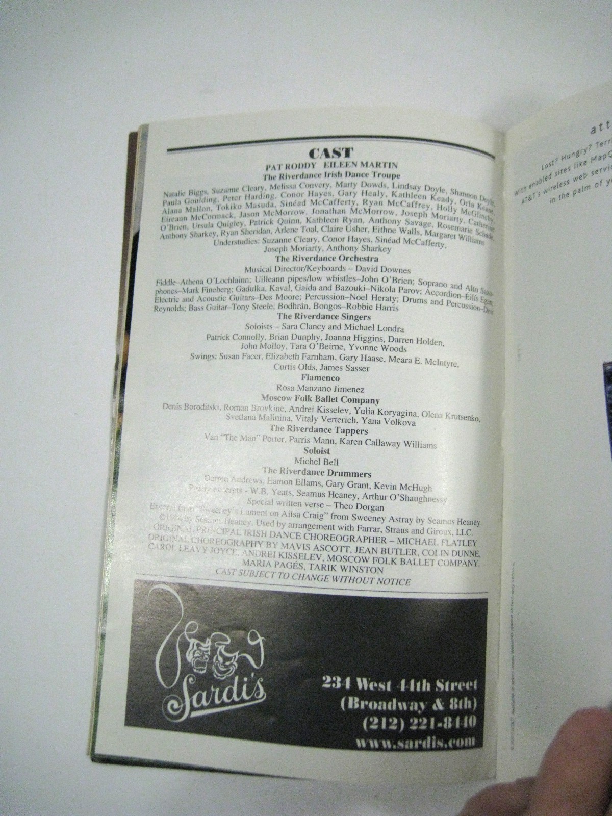 Riverdance Broadway Playbill April 2001 Gershwin Theatre Pat Roddy ...