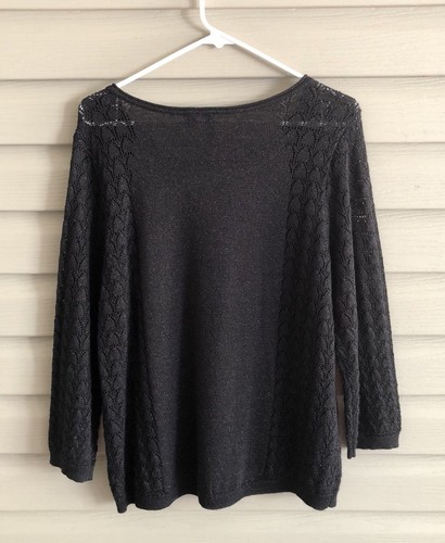 Relativity women's XL black shimmer crochet knit patterned 3/4 sleeve ...
