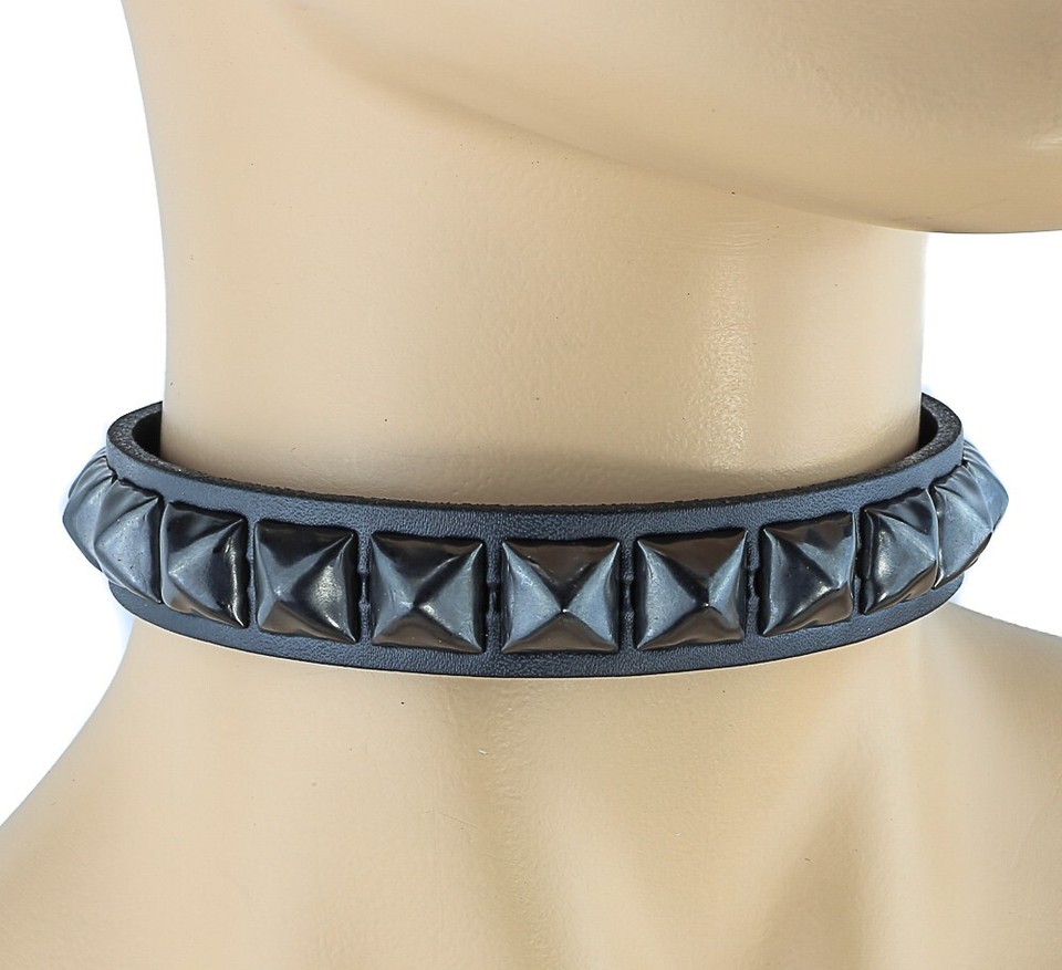 Leather Pyramid Stud Choker Necklace Punk Goth Emo Metal Grunge ...