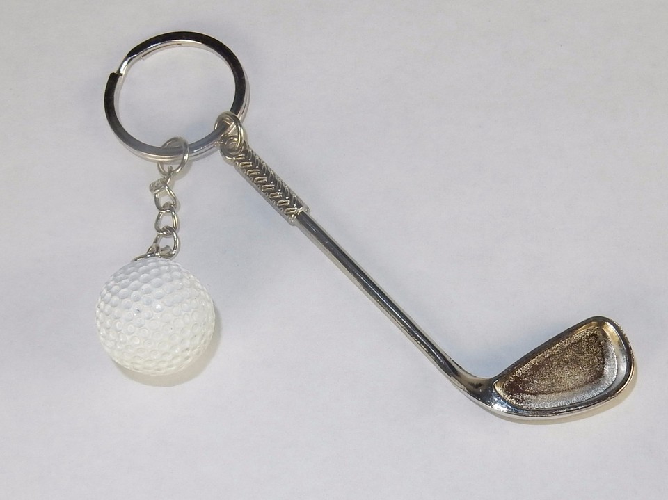 Golf Club & Ball Novelty Key Ring ~ Realistic Metal Club, w/Plastic ...