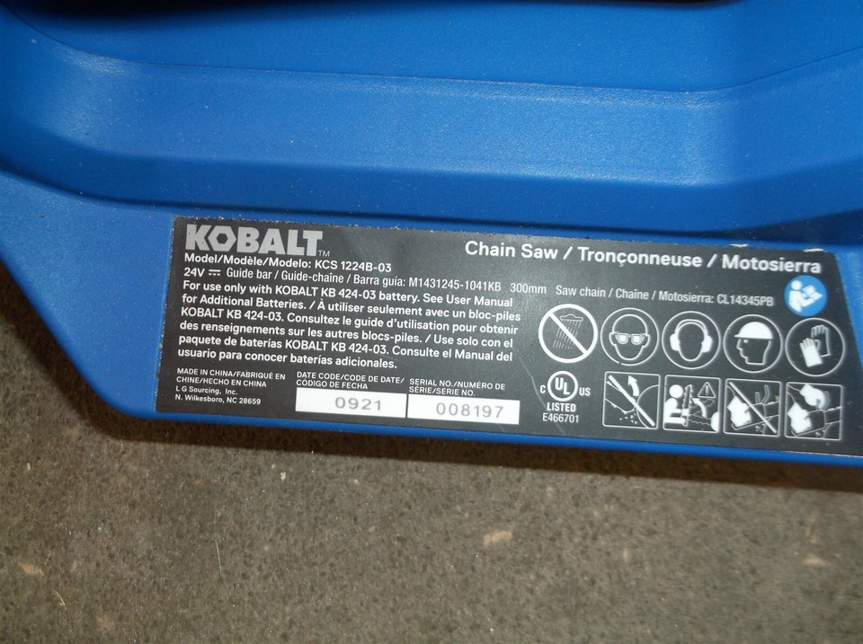 Kobalt KCS 1224B-03 24V 12" Brushless Cordless Lithium ion Chainsaw ...