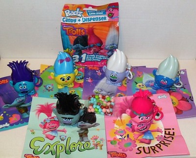 DREAMWORKS TROLLS CANDY & DISPENSER 3 IN 1 SET OF (6) WITH MINI POSTERS ...