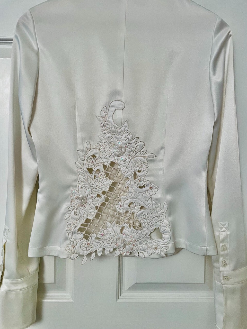 White satin shirt thick flowy fabric with embro embro… - Gem