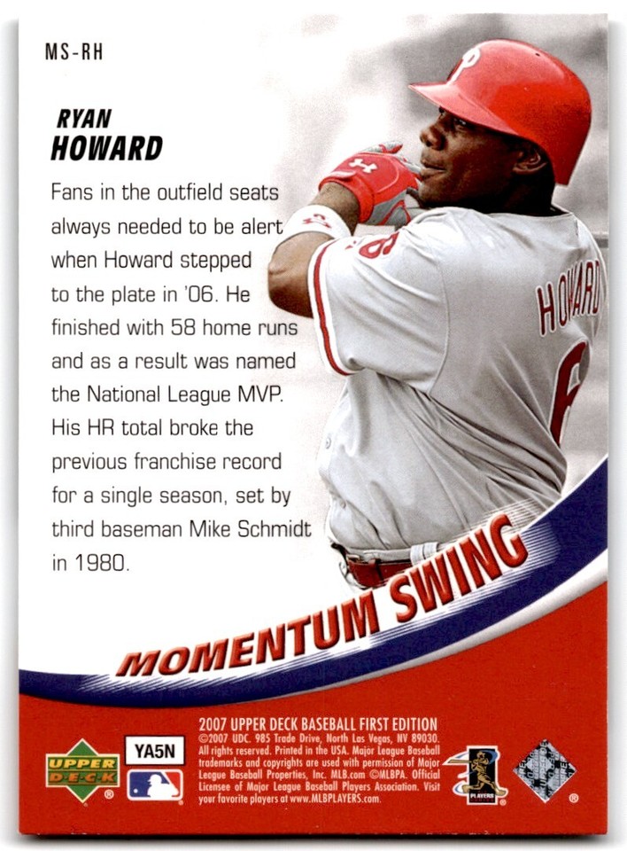 2007 Upper Deck First Edition Ryan Howard Baseball Cards #MS-RH | eBay