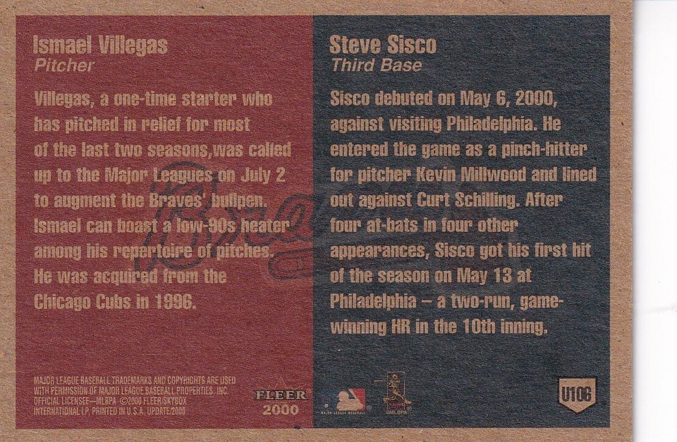 2000 Fleer Tradition Update #U106 Ismael Villegas / Steve Sisco Atlanta ...