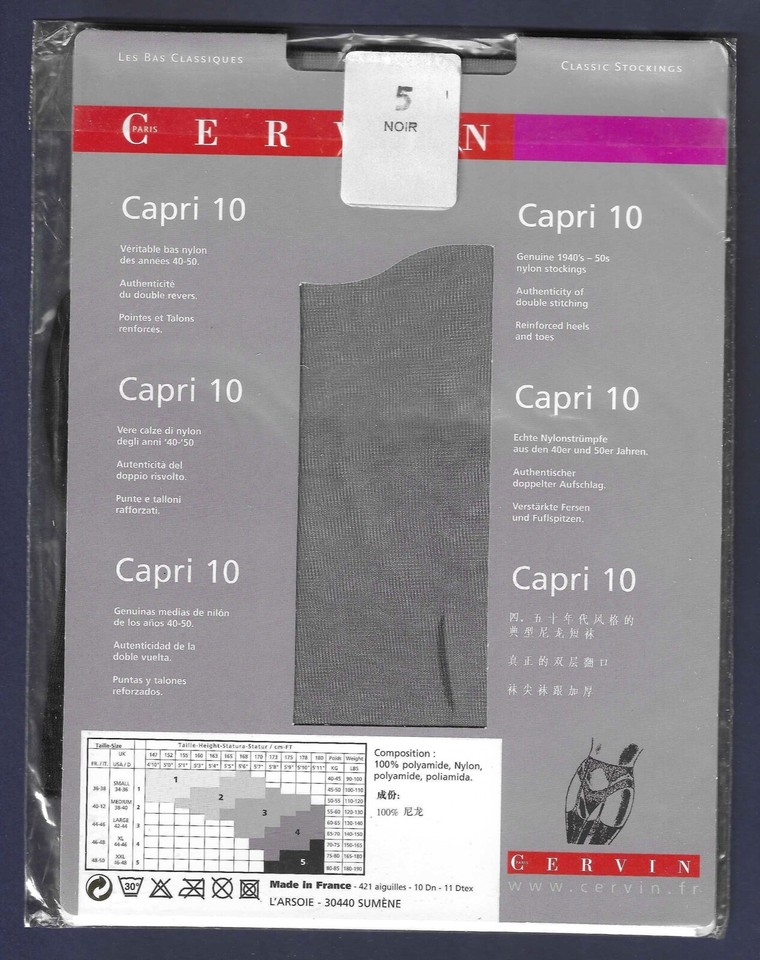 VINTAGE PACK OF CERVIN NYLON STOCKINGS - SIZE 5, 'RHT', NOIR. CAPRI 10 ...