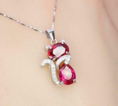 2.00 Ct Pear Cut Simulated Red Ruby Pretty Pendant 14K White Gold ...
