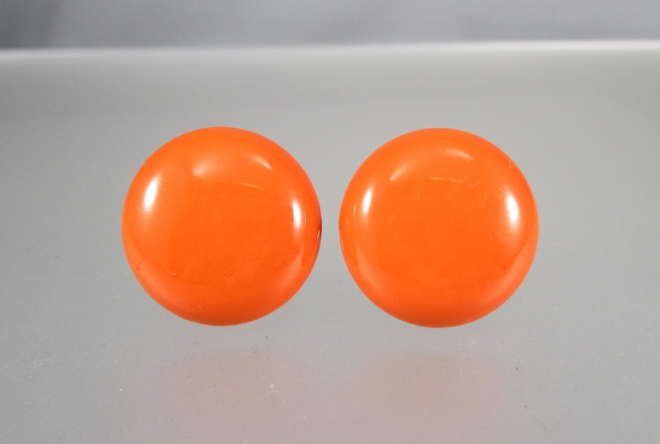 Vintage Bright Orange Flat Round Enamel Screwback earrings 162z | eBay