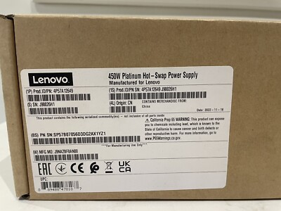 4P57A12649 ThinkSystem 450W (230V/115V) Platinum Hot-Swap Power Supply ...