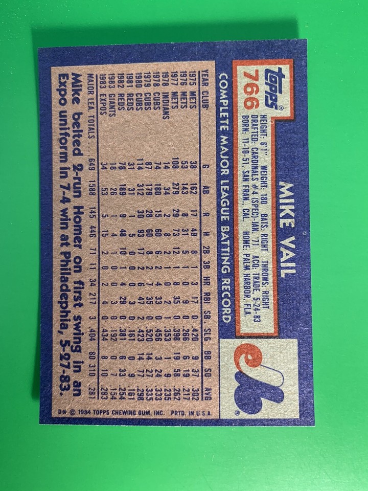 1984 Topps Mike Vail #766 Montreal Expos | eBay