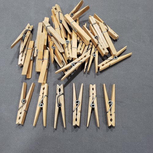 Vintage Clothes Pins Wood Galvanized Wire Spring 3 1/4" Lot of 33 | eBay