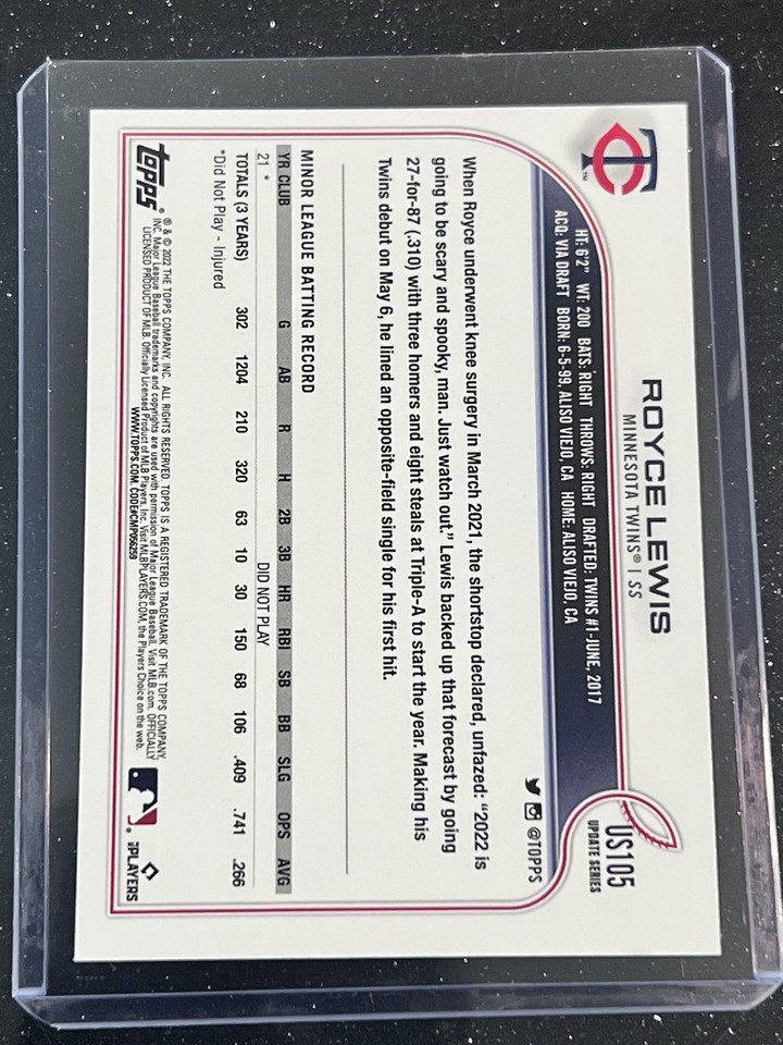 ROYCE LEWIS 2022 TOPPS UPDATE ROOKIE CARD SHORT PRINT SP #US105 | eBay