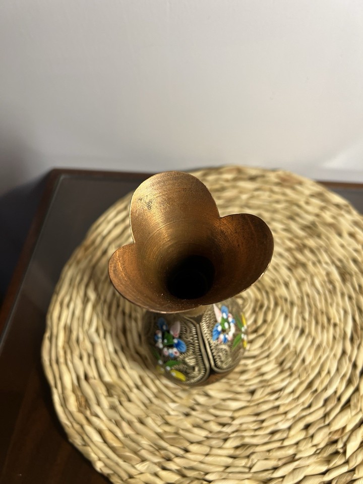 vintage handmade, hand-painted, and engraved copper vase, Made In ...