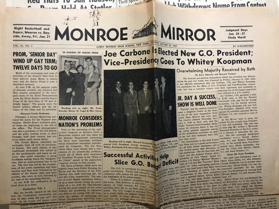 1949 James Monroe High School Bronx N.Y School Newspaper Lot The Mirror ...