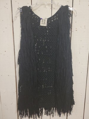 PPLA Clothing Women Sz M Flounder Fringe Boho Hippie Western Black ...