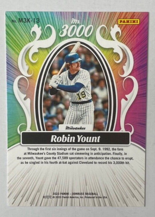 Robin Yount 2023 Panini Donruss Mr. 3000 BLUE PARALLEL #M3K-13 Brewers ...