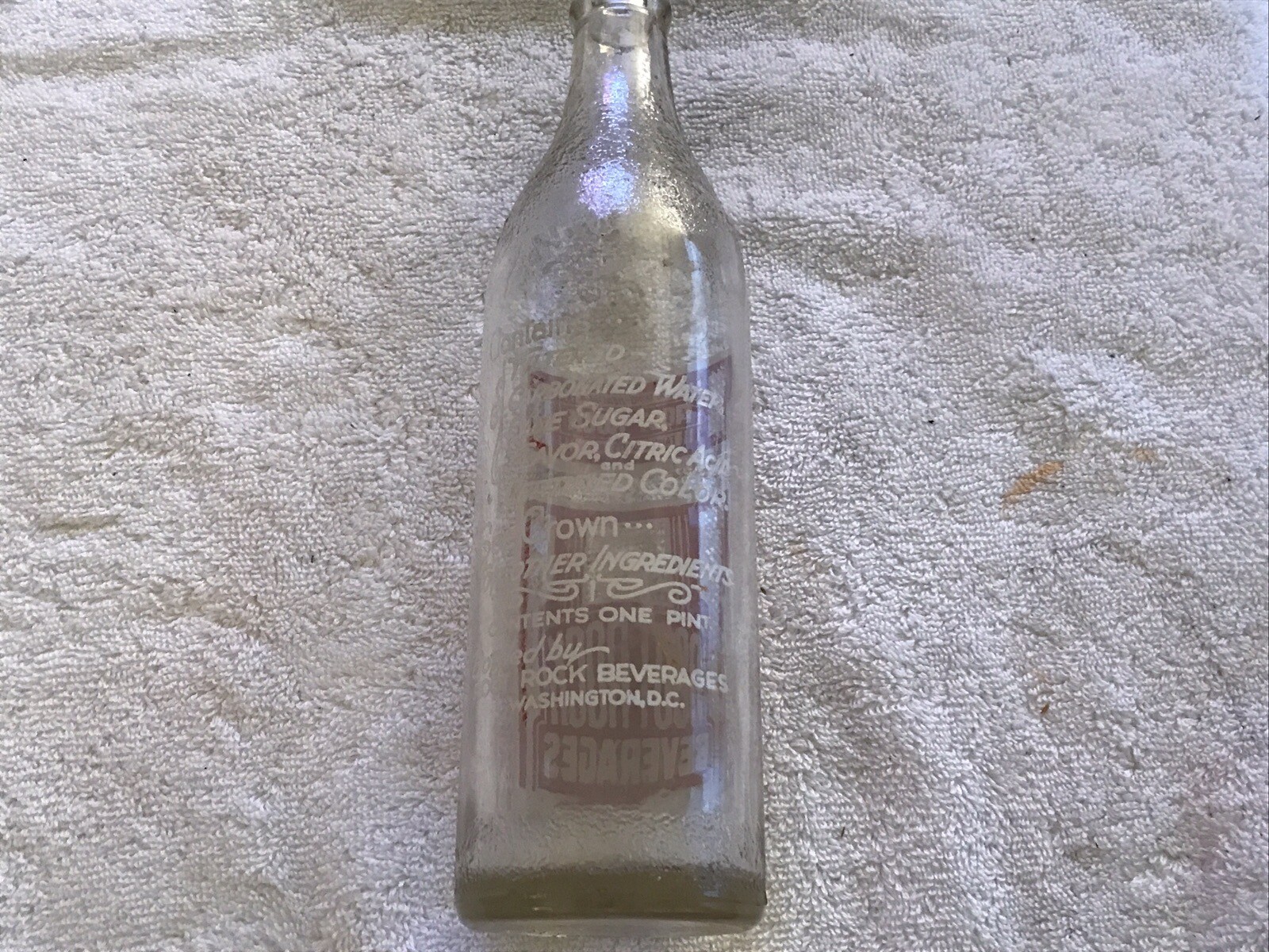 1940 ROOT ROCK BEVERAGES VINTAGE PINT SODA BOTTLE, WASHINGTON, D. C ...