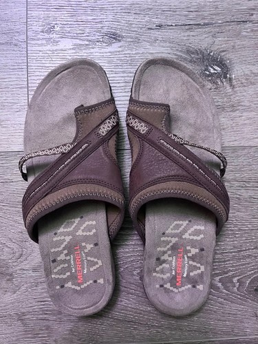 Merrell Sandals Womens Sz 10 Tan Taupe Air Cushion Memory Foam Toe Hold ...