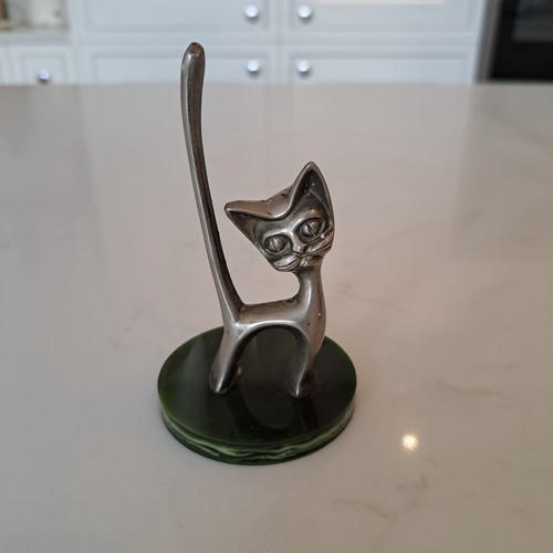 Vintage 1960s Seba Silver Plated Cat Ring Holder On Green Lucite Base ...