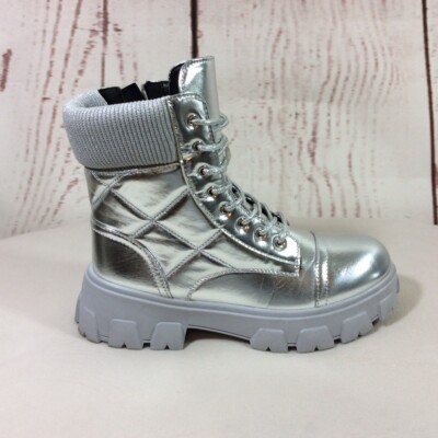 Wild Diva Boots Womens 10 Silver Combat Metallic Space Y2K Futuristic ...