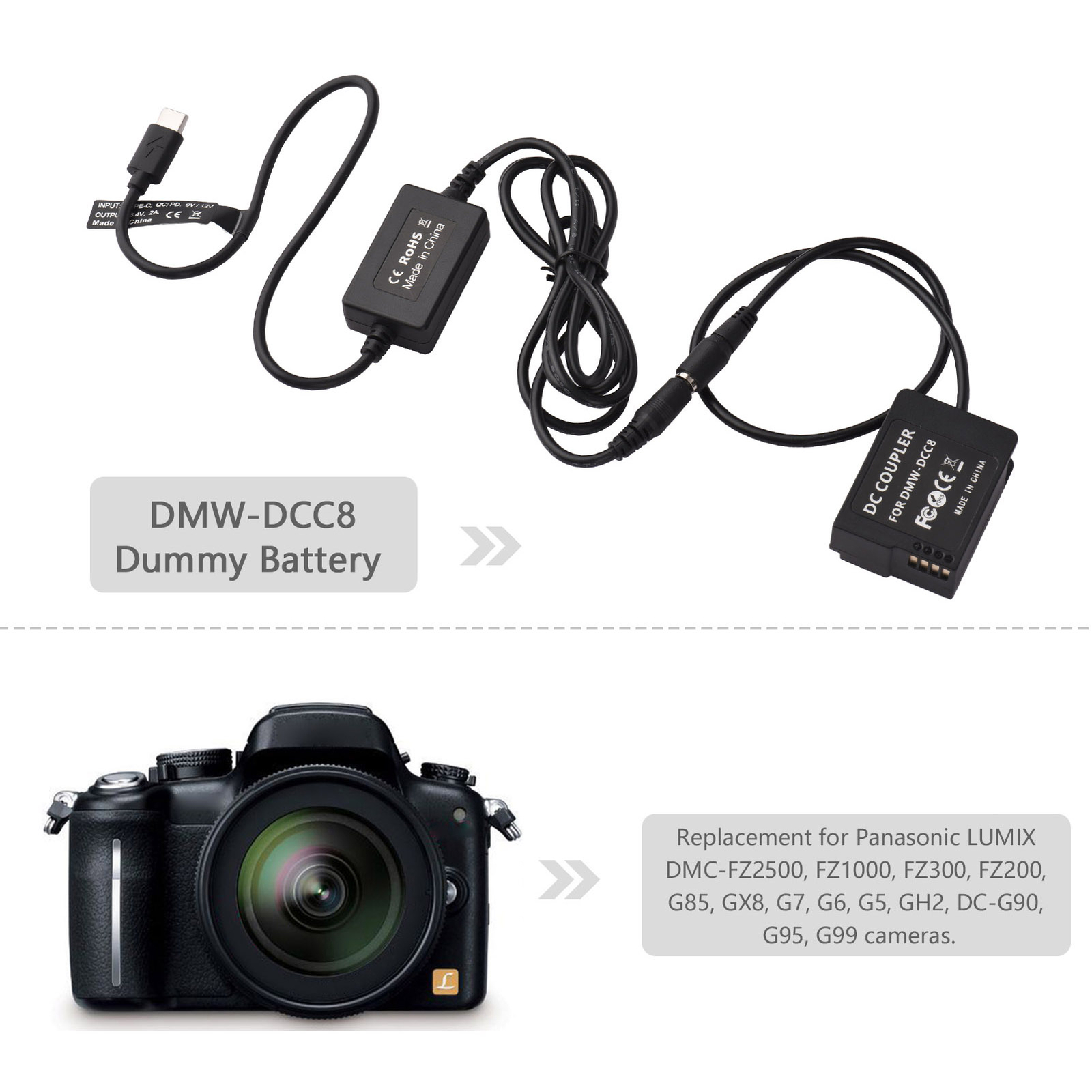 PD USB Type-C Cable to DMW-DCC8 Dummy Coupler DMW-BLC12 U9I5 | eBay