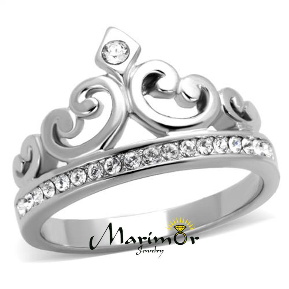 Princess Royalty Crystal Crown Silver Stainless Steel Fashion Ring ...