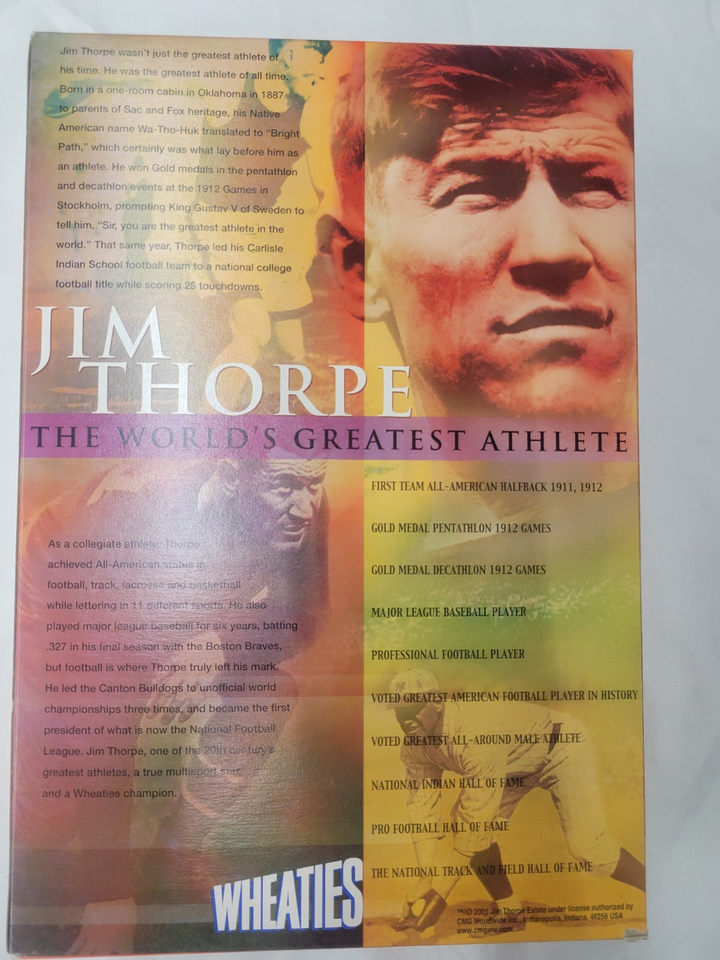 Wheaties Jim Thorpe Worlds Greatest Athlete Empty Cereal Box - VINTAGE ...