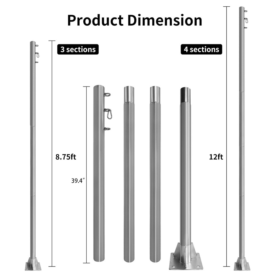 Stainless Steel Shade Sail Poles Kit,12ft Shade Sail Post Support ...