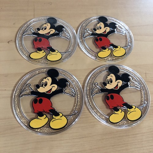 Vintage Set of 4 Disney Mickey Mouse Plastic Coasters Retro Monogram ...