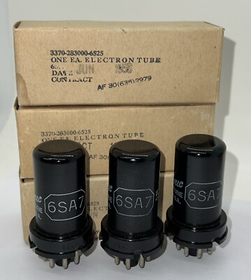 True NOS NIB Date Matched Trio (3) GE USA 6SA7 Metal Vacuum Tubes ...