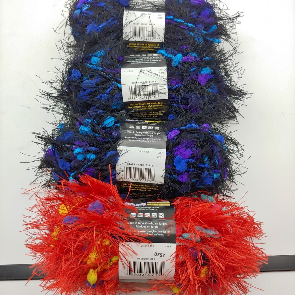 Lion Brand Fancy Fur Eyelash Yarn Lot - 50g / 39m #254 #213 Black Blue ...