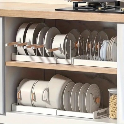 Pot And Pan Storage, Adjustable Baking Tray Storage Lid Rack,Expandable ...