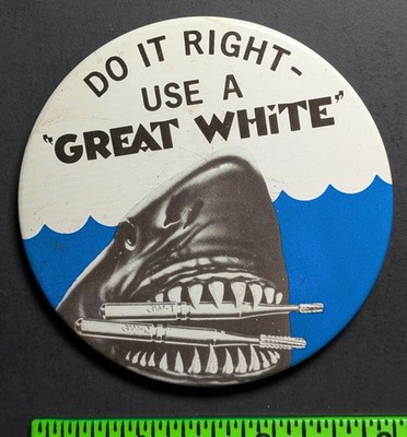 Vintage Use a Great White Toothbrush Shark Pinback Pin | eBay