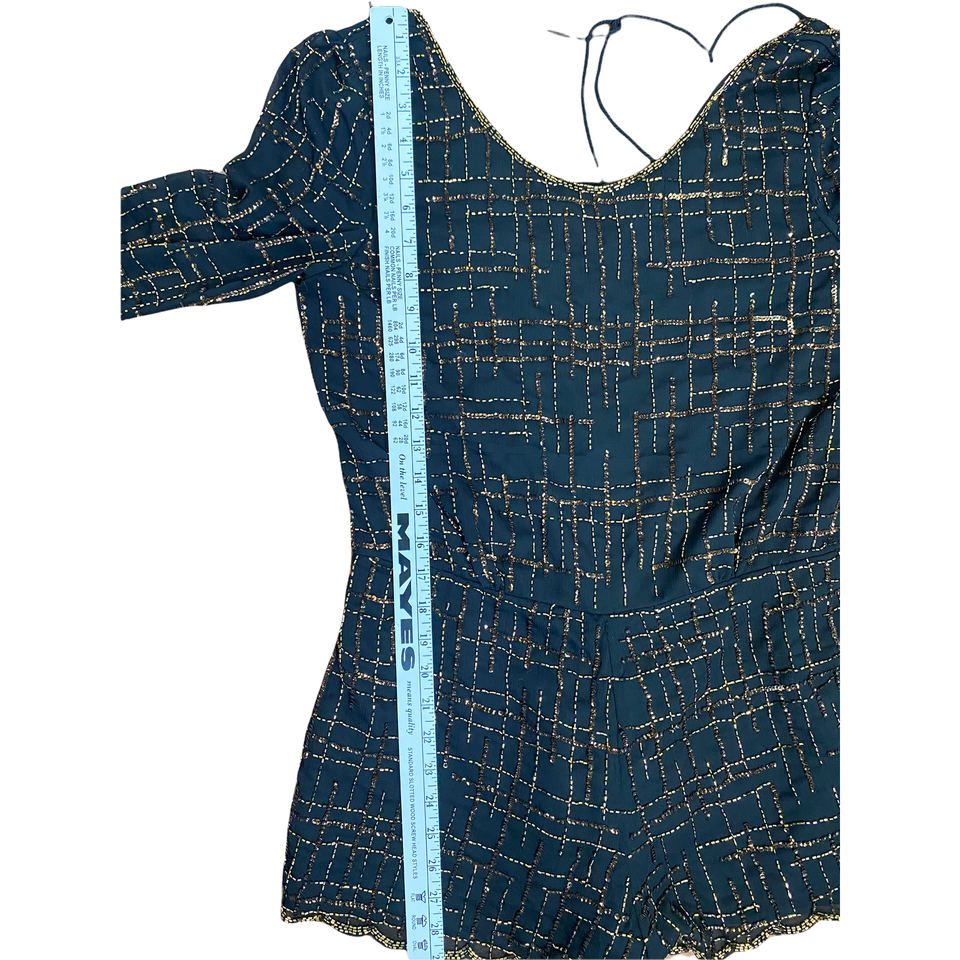 RAGA Romper Beaded Black Gold Long Sleeve Open Back Size M | eBay