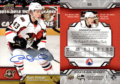 2014-15 Upper Deck AHL Autographs #55 Ryan Dzingel Auto - NM-MT | eBay