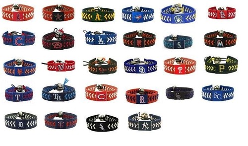 Official MLB Leather Baseball Seam Bracelet Team Color Choose Your Team ...